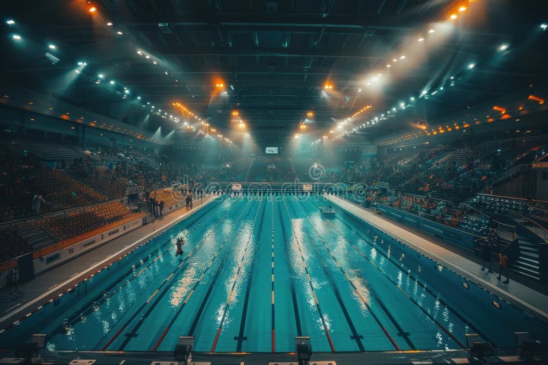 A Swimming Pool with a Crowd of People Watching Stock Photo - Image of ...