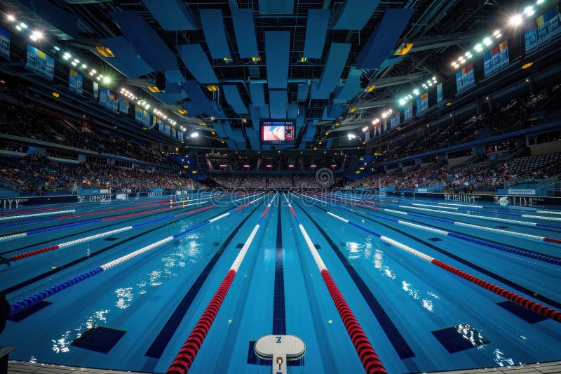 A Swimming Pool with a Crowd of People Watching Stock Photo - Image of ...