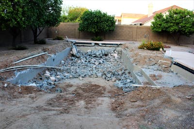 Swimming pool demolition stock image. Image of swimming - 93194597