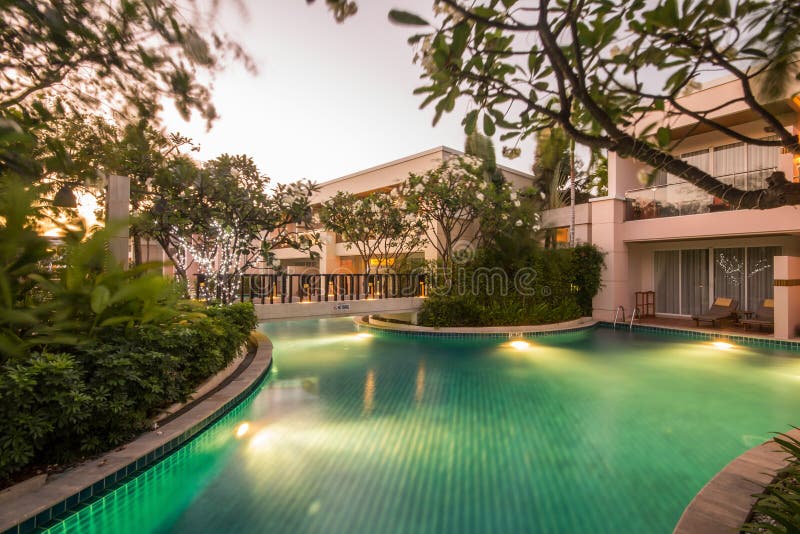 Swimming pool at dusk stock image. Image of pool, blue - 42803487