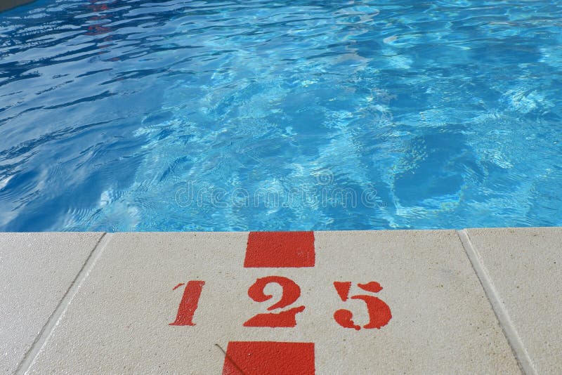 Swimming Pool Edge with Depth Mark 125 Stock Image - Image of depth ...
