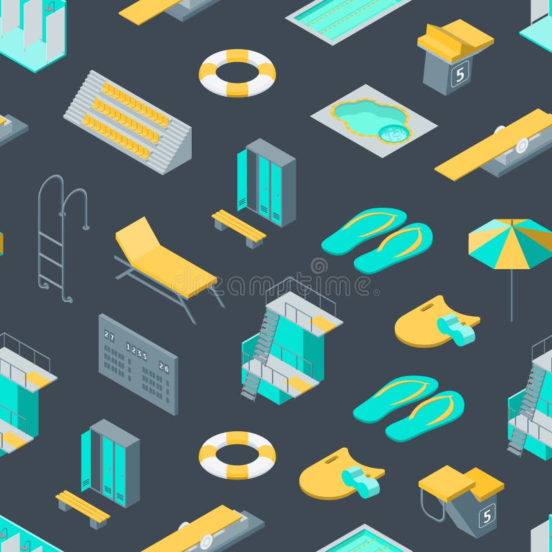 Swimming Pool Elements 3d Seamless Pattern Background Isometric View ...
