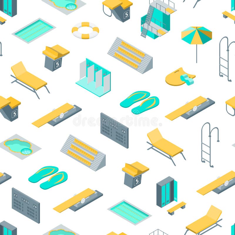 Swimming Pool Elements 3d Seamless Pattern Background Isometric View ...