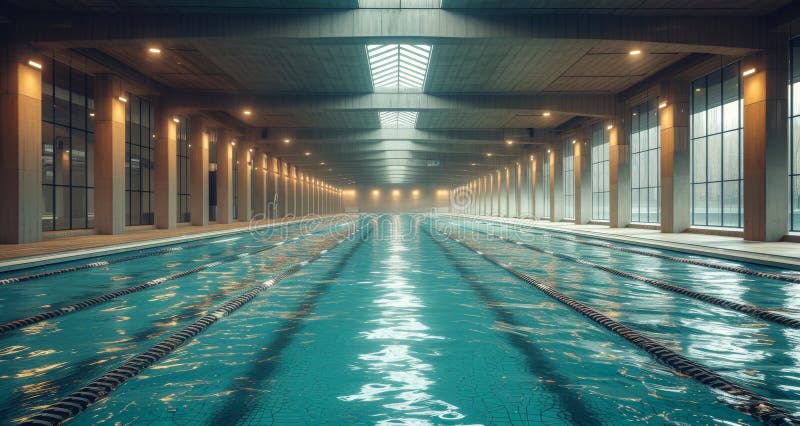 Swimming Pool is Empty and Lit Up at Night Stock Photo - Image of ...