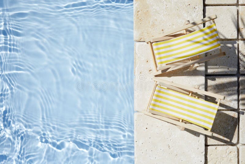 Swimming Pool and Empty Resting Chair with Shadow. Top View. Stock ...