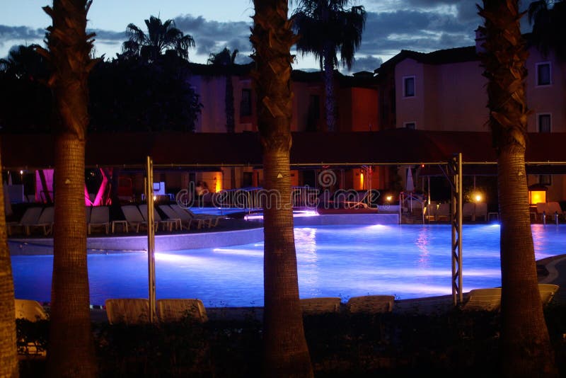 Swimming Pool with Evening Illumination in a Turkish Hotel Stock Photo ...