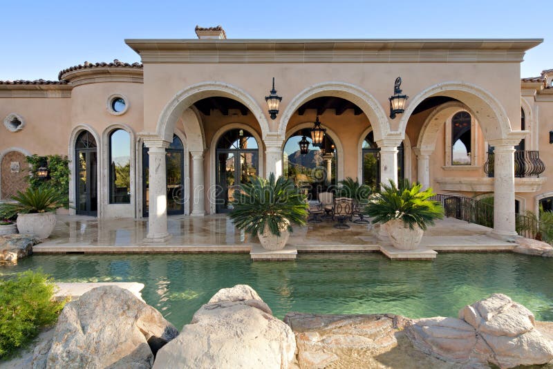 Swimming Pool in Foreground of Manor House Stock Photo - Image of ...