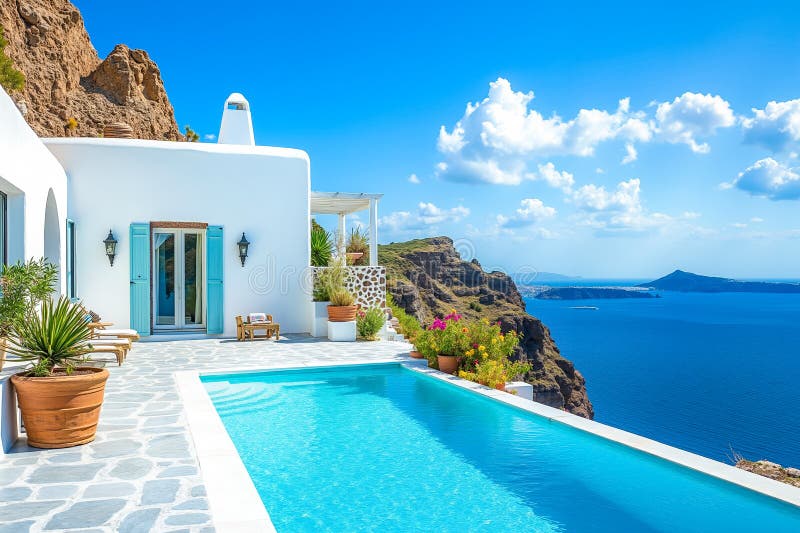 A Swimming Pool in Front of a White House with a View of the Ocean ...