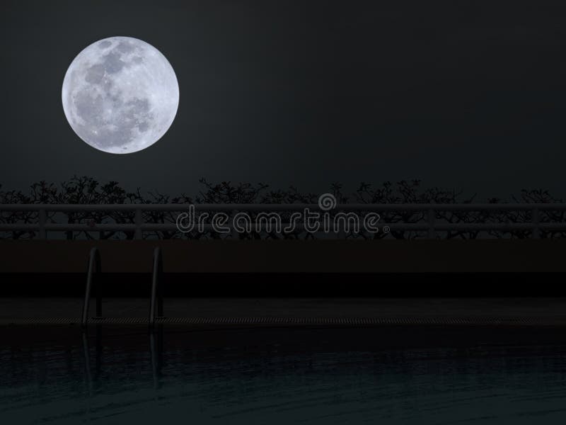 Swimming Pool with Full Moon Stock Image - Image of night, darkness ...