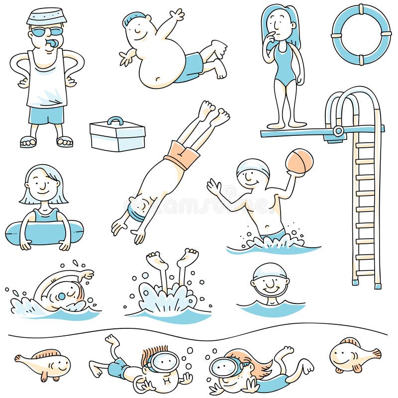 Stick figure kids swimming stock illustration. Illustration of floating ...