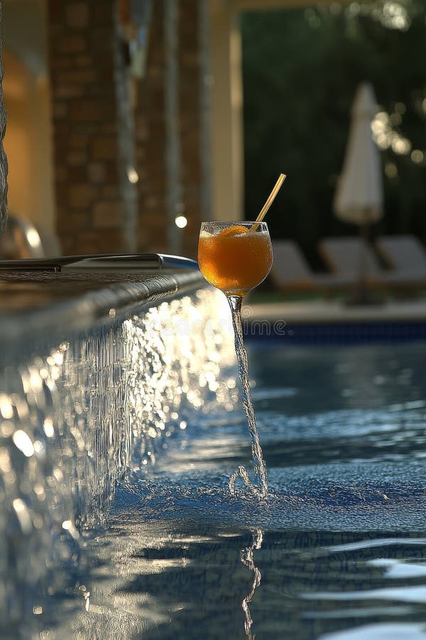 By the Swimming Pool, a Glass of Orange Juice with Ice. Stock Photo ...