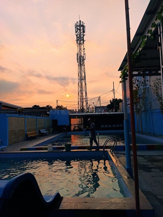 Swimming Pool Good View Sunset People Staff Stock Image - Image of ...