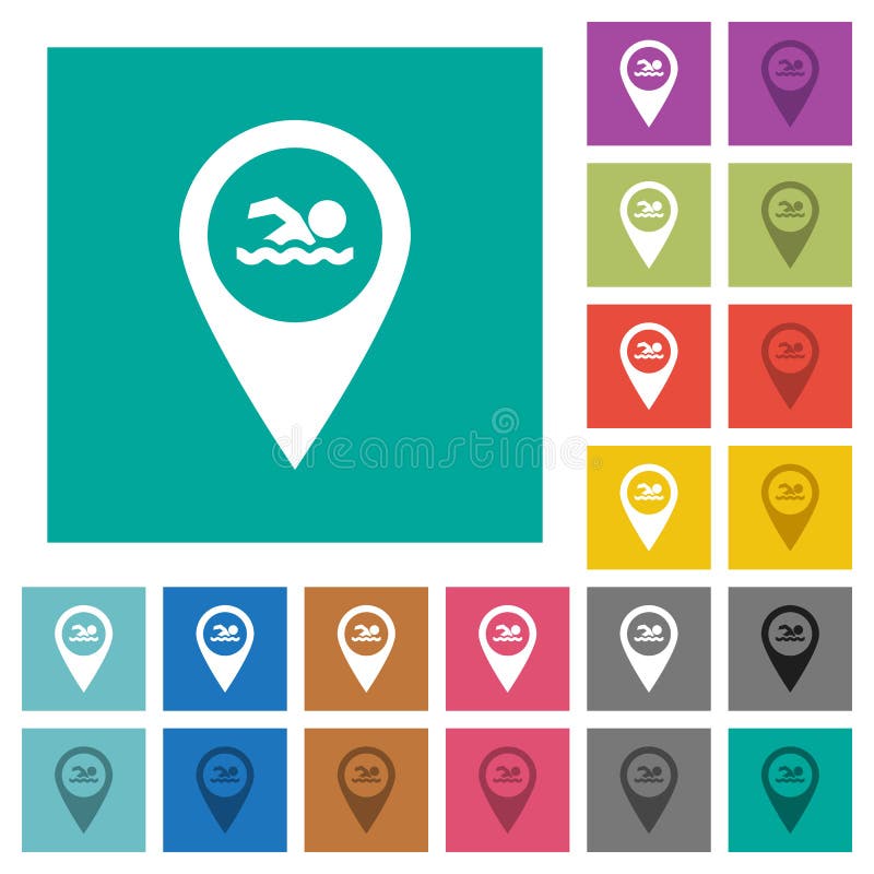 Swimming Pool GPS Map Location Round Flat Multi Colored Icons Stock ...