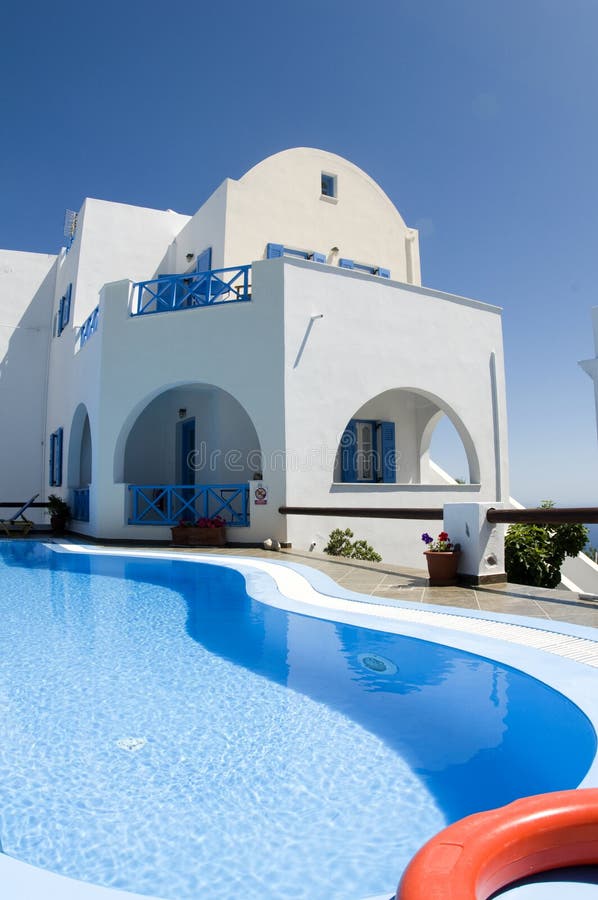 Swimming Pool Greek Cyclades Architecture Stock Photo - Image of ...