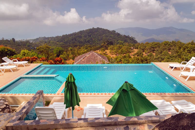 Swimming Pool of Hotel Terrace Stock Image - Image of island, pattern ...