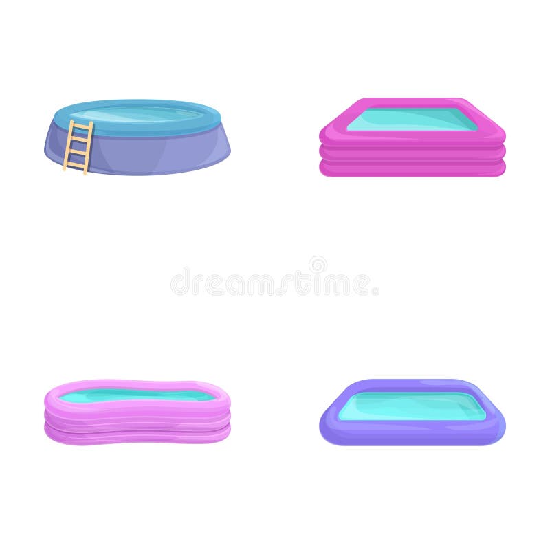 Swimming Pool Icons Set Cartoon Vector. Inflatable Pool of Various ...