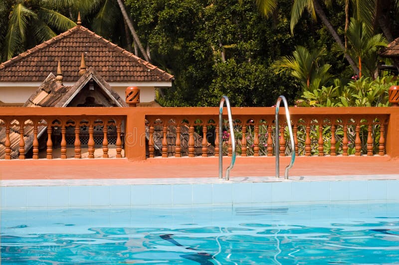 Swimming Pool in Indian Holiday Resort Stock Photo - Image of ladder ...