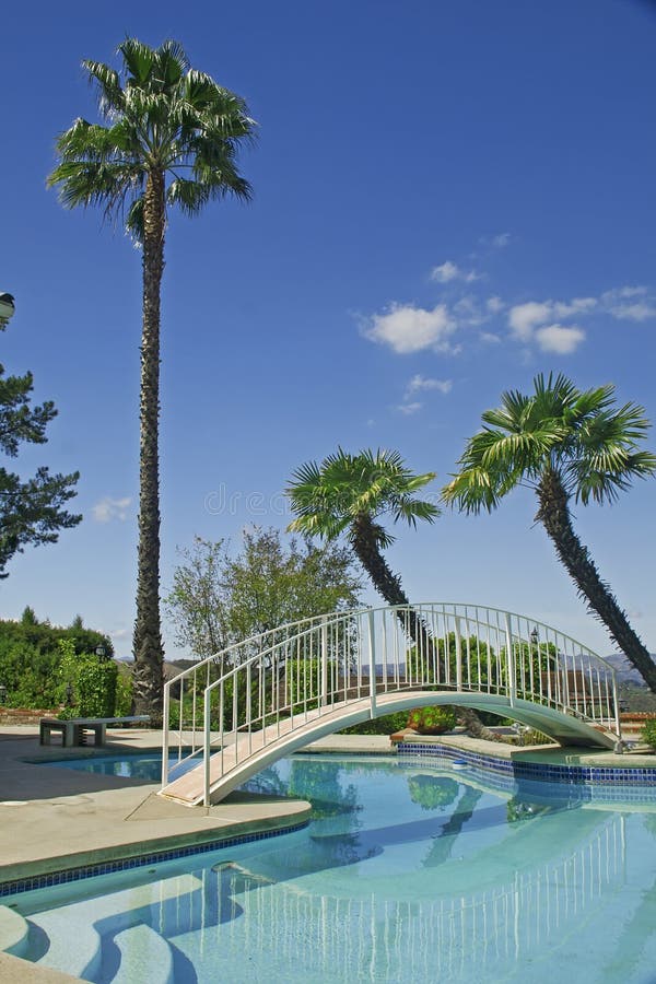 Swimming Pool and Little Bridge Stock Photo - Image of outdoors ...
