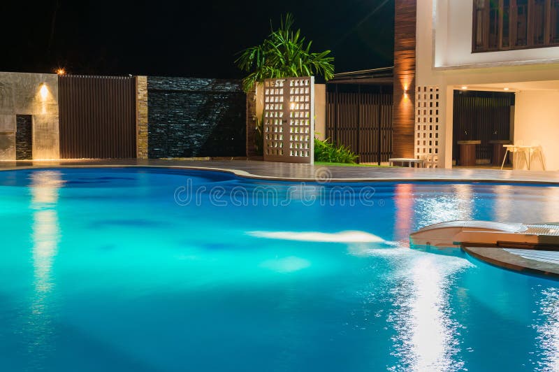 Swimming Pool at a Luxury Caribbean, Tropical Resort at Night, D Stock ...
