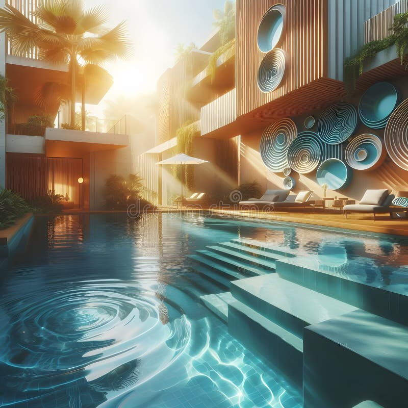 Swimming Pool in Luxury Hotel Resort. 3d Render and Illustration Stock ...