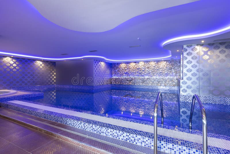 Swimming Pool in Luxury Hotel Spa Center Stock Image - Image of green ...