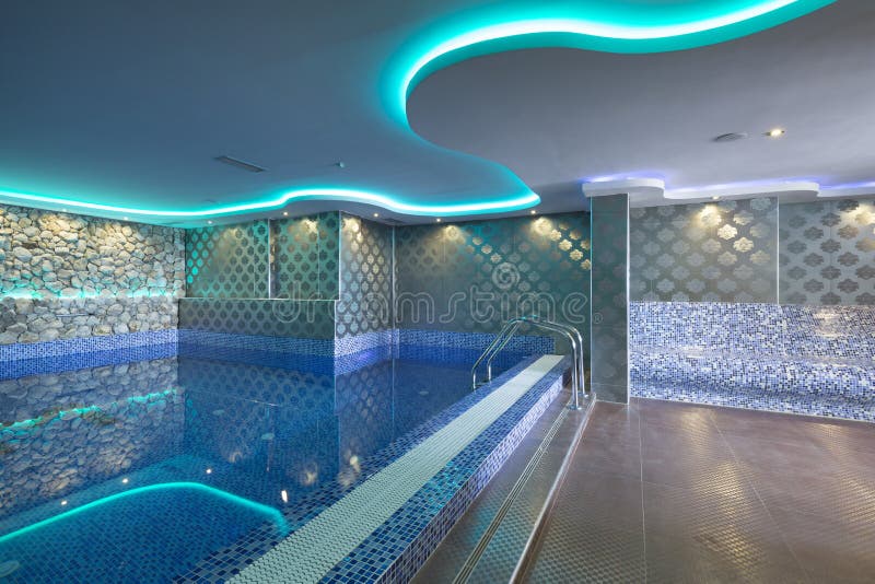 Swimming Pool in Luxury Hotel Spa Center Stock Photo - Image of indoor ...