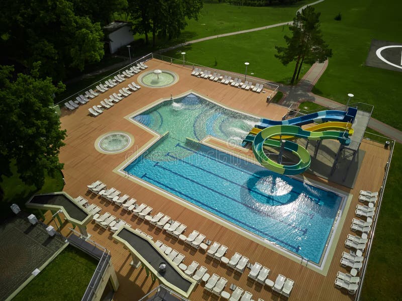 Swimming Pool on Luxury Resort in Forest. Stock Image - Image of europe ...