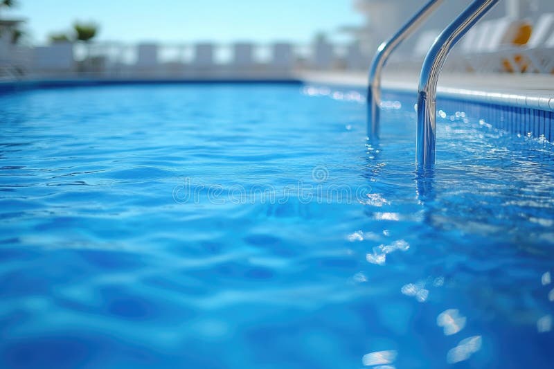 A Swimming Pool with a Metal Handrail for Support and Safety Stock ...