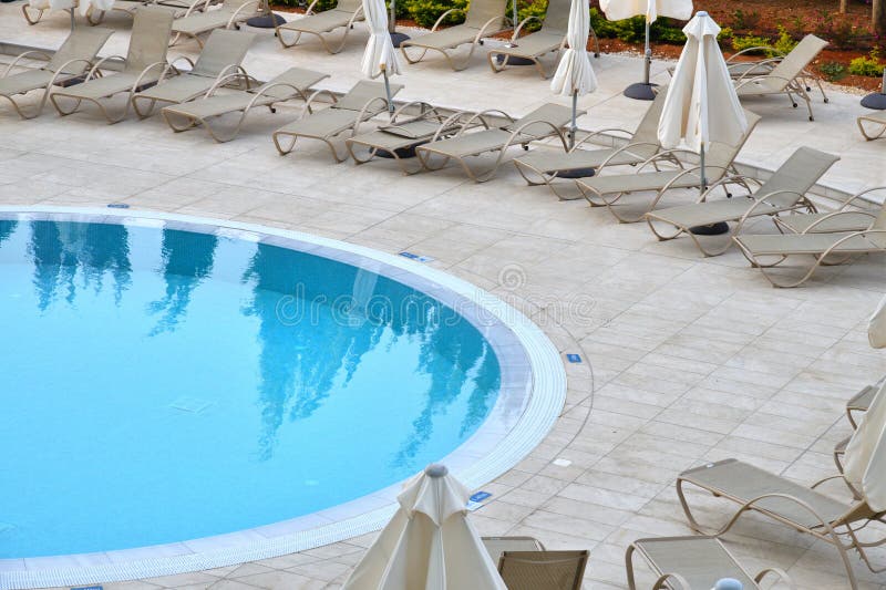Swimming Pool 1.4 Meters Deep and Sun Loungers Around Stock Photo ...