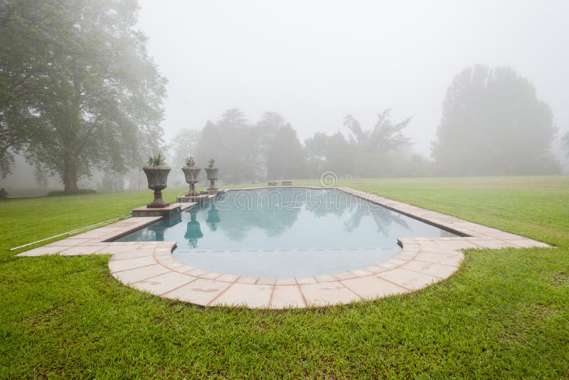 Swimming Pool Mist Landscape Stock Image - Image of property, family ...