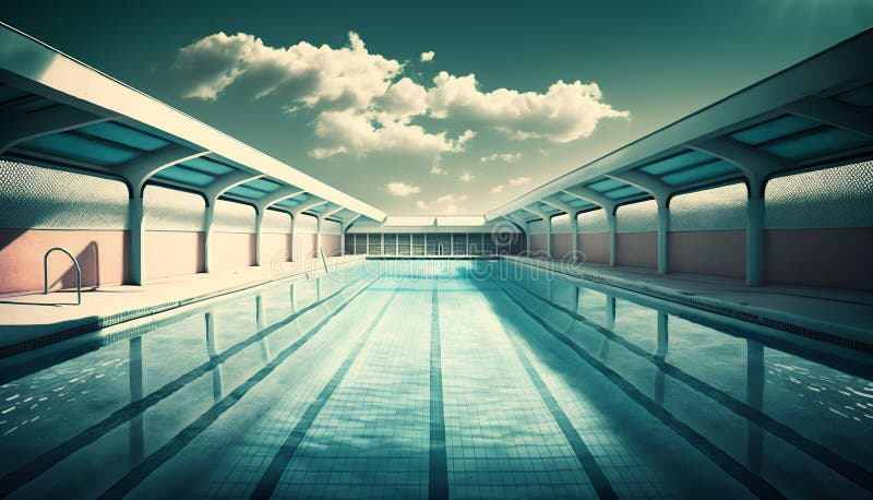Swimming Pool in Modern Building. 3D Render. Vintage Style Stock ...