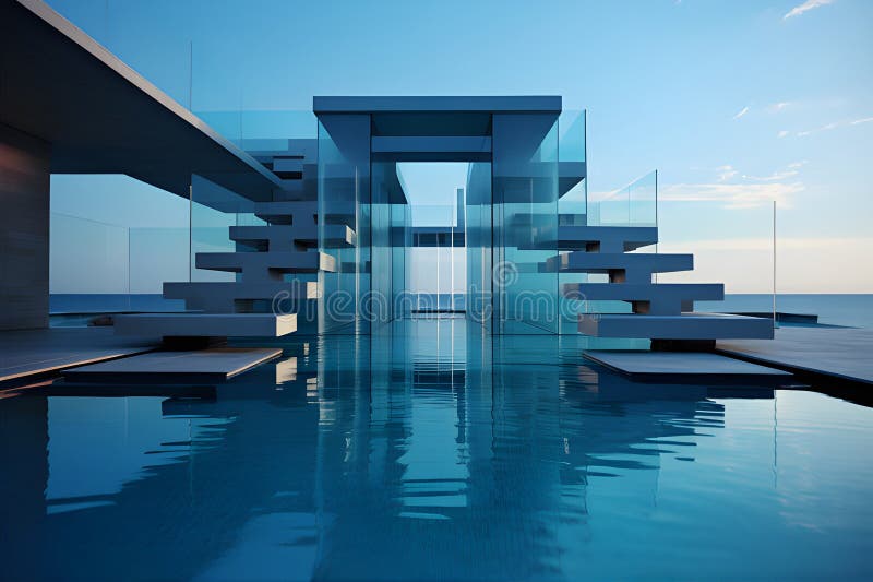 Swimming Pool of Modern Gothic Style Floating Steps. AI Generated Stock ...