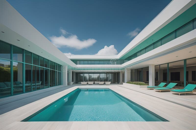 Swimming Pool in Modern House with Blue Sky, Generative Ai Stock ...