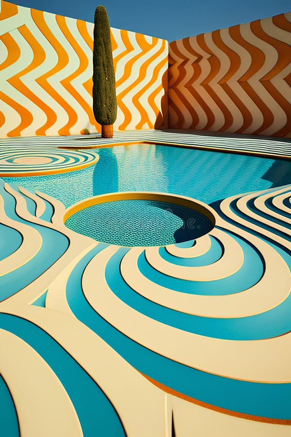 Swimming Pool in a Modern Style with Blue and Orange Stripes. Stock ...