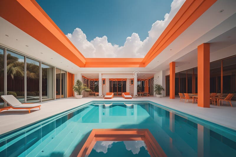 Swimming Pool in a Modern Villa, Ai Generative Stock Illustration ...