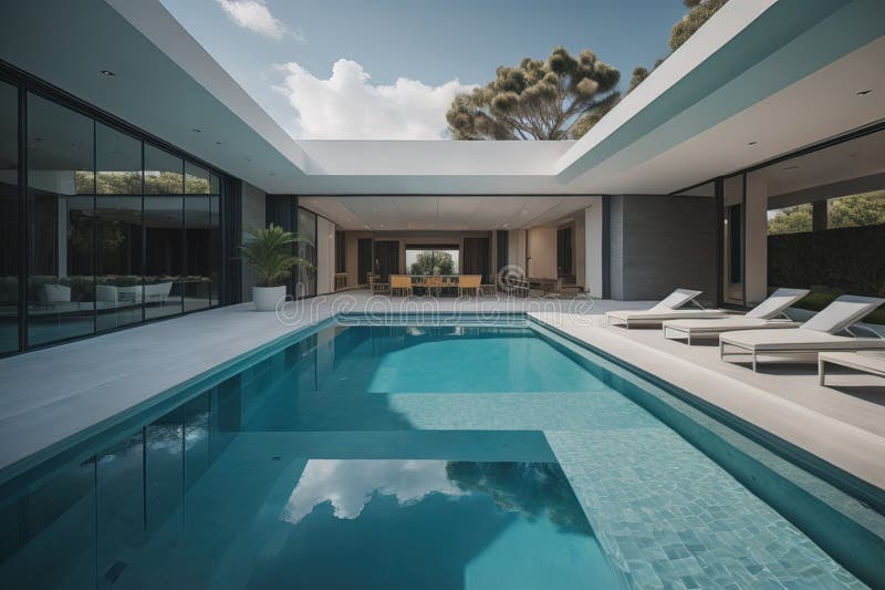 Swimming Pool in Modern Villa, Generative Ai Stock Illustration ...