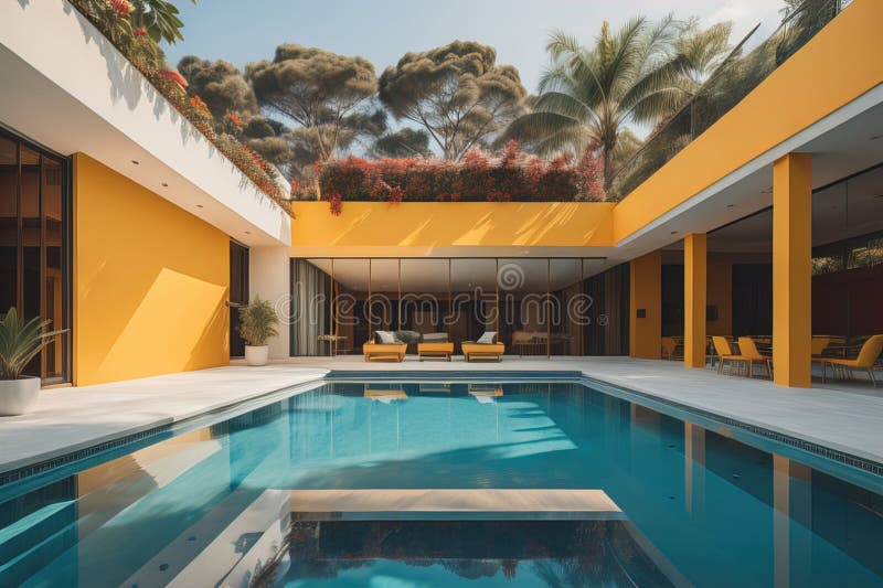 Swimming Pool in a Modern Villa. Generative Ai Stock Illustration ...