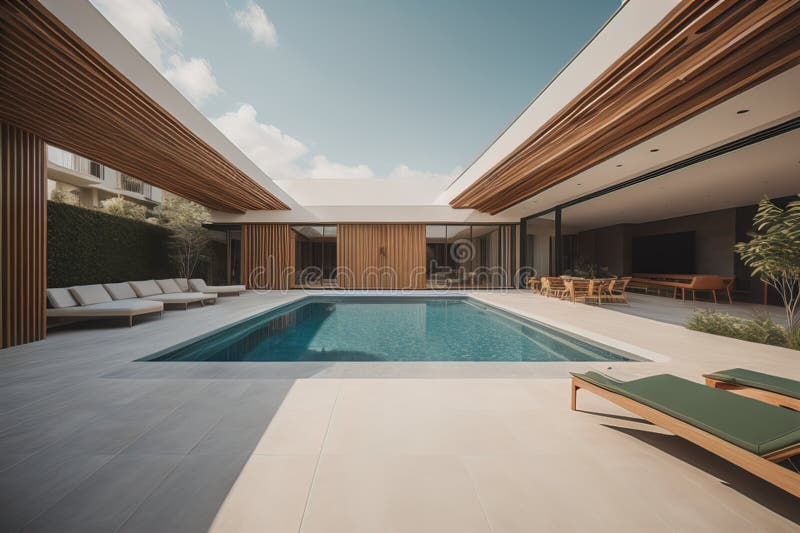 Swimming Pool in a Modern Villa. Generative Ai Stock Illustration ...