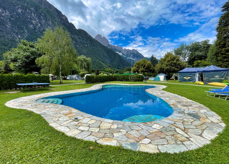 Swimming Pool in Mountain Area with Blue Skies Stock Image - Image of ...