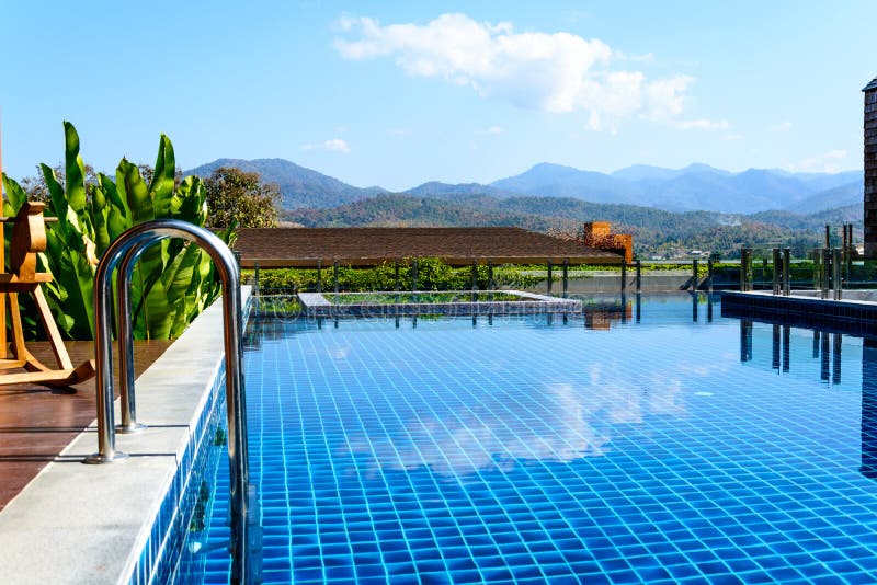 Swimming Pool with Mountain Stock Image - Image of relaxation ...