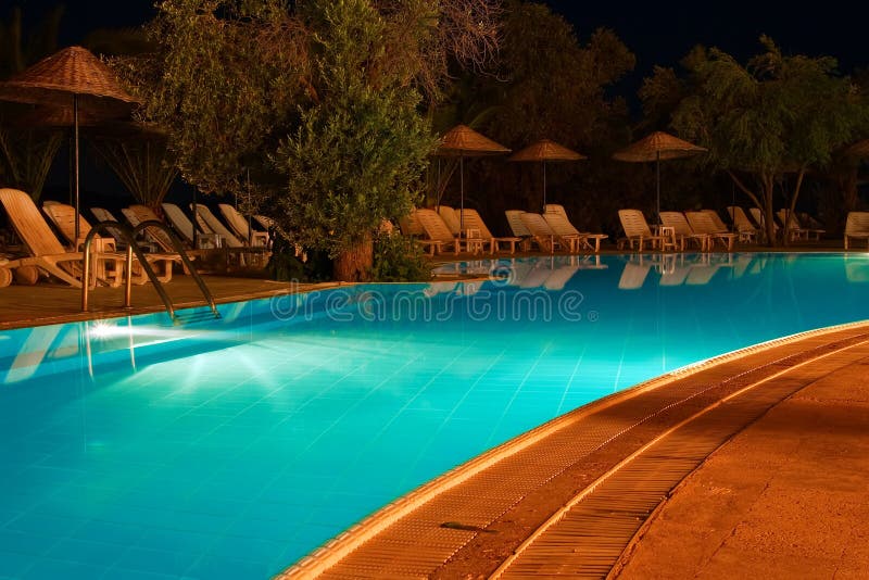 Swimming Pool At Night stock image. Image of color, lifestyles - 15339441