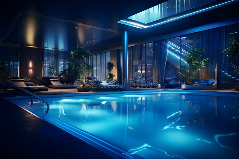 Swimming Pool at Night - Ai Generated Stock Illustration - Illustration ...