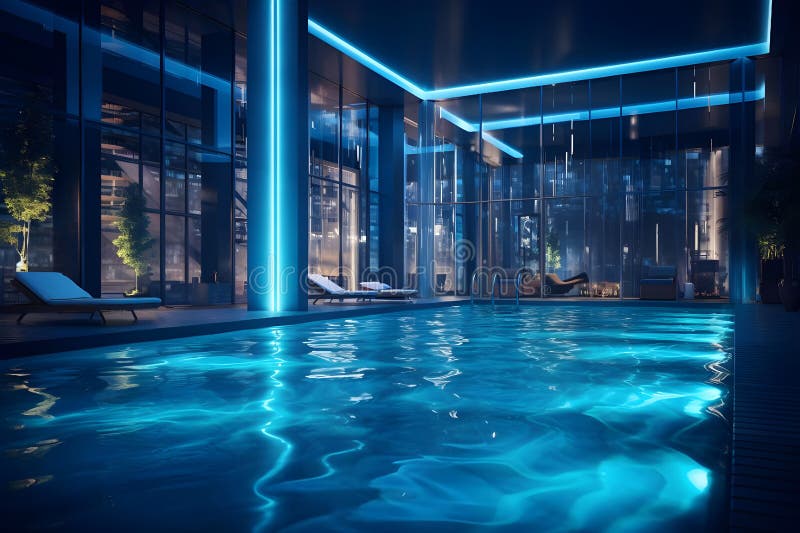 Swimming Pool at Night - Ai Generated Stock Illustration - Illustration ...
