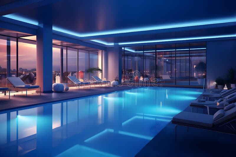 Swimming Pool at Night - Ai Generated Stock Illustration - Illustration ...
