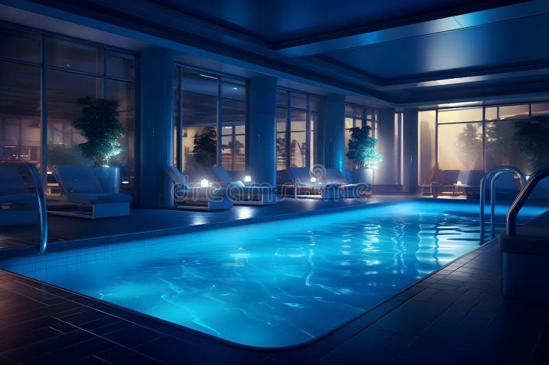 Swimming Pool at Night - Ai Generated Stock Illustration - Illustration ...