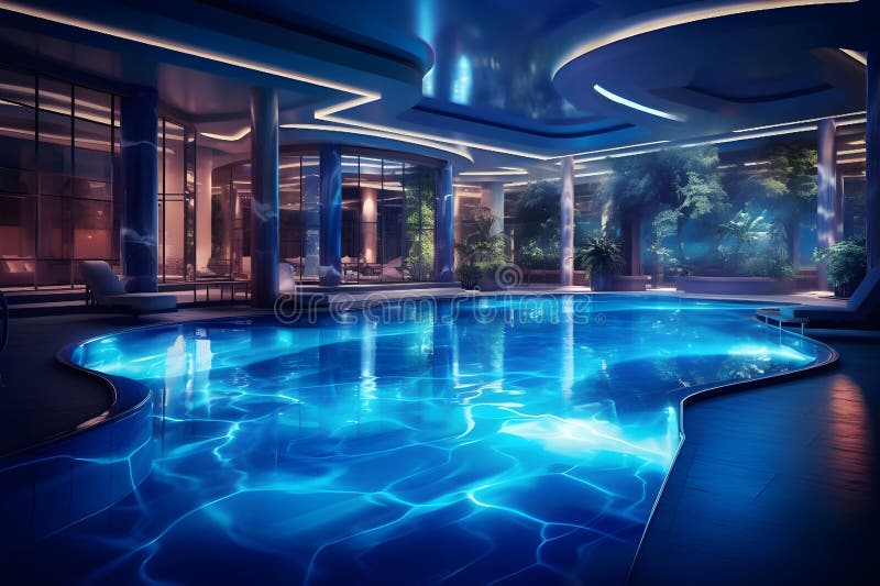 Swimming Pool at Night - Ai Generated Stock Illustration - Illustration ...