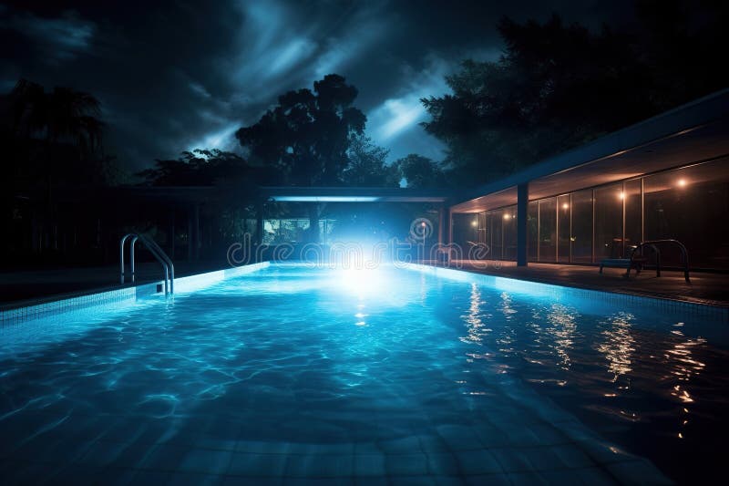 Swimming Pool at Night with Blue Lights Stock Illustration ...