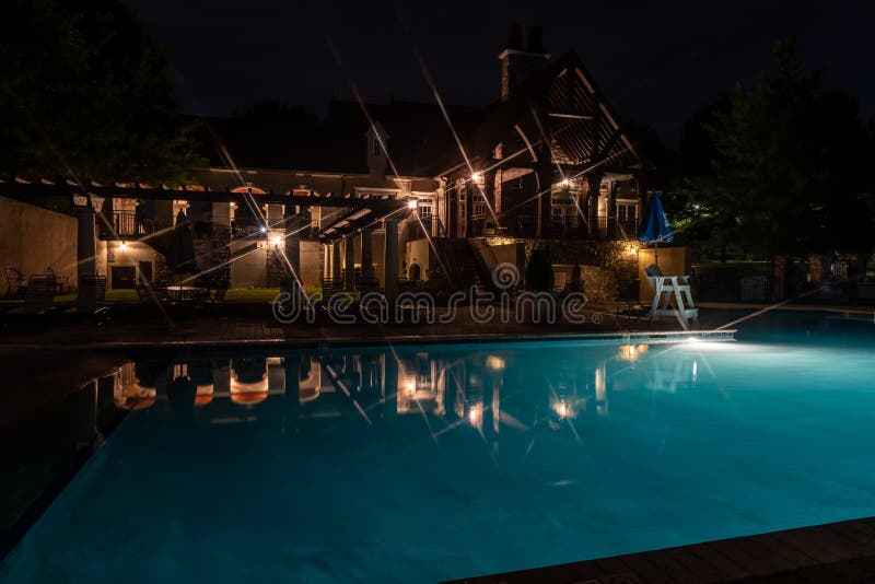 Swimming Pool at Night stock image. Image of scenery - 209720199