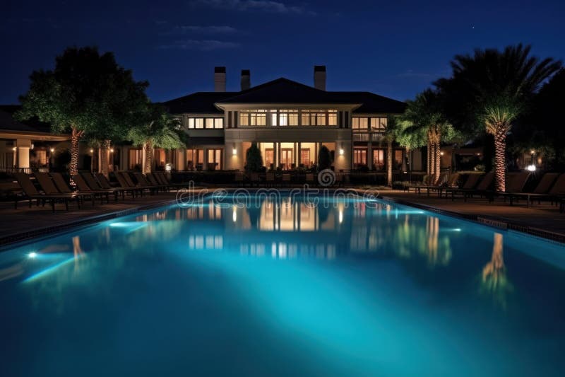 Swimming Pool at Night in a Luxury Villa Stock Illustration ...