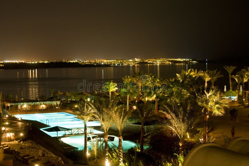 Swimming pool night scene stock image. Image of outdoors - 7909401